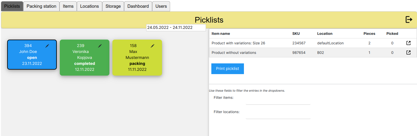 Picklists – Warehouse-System